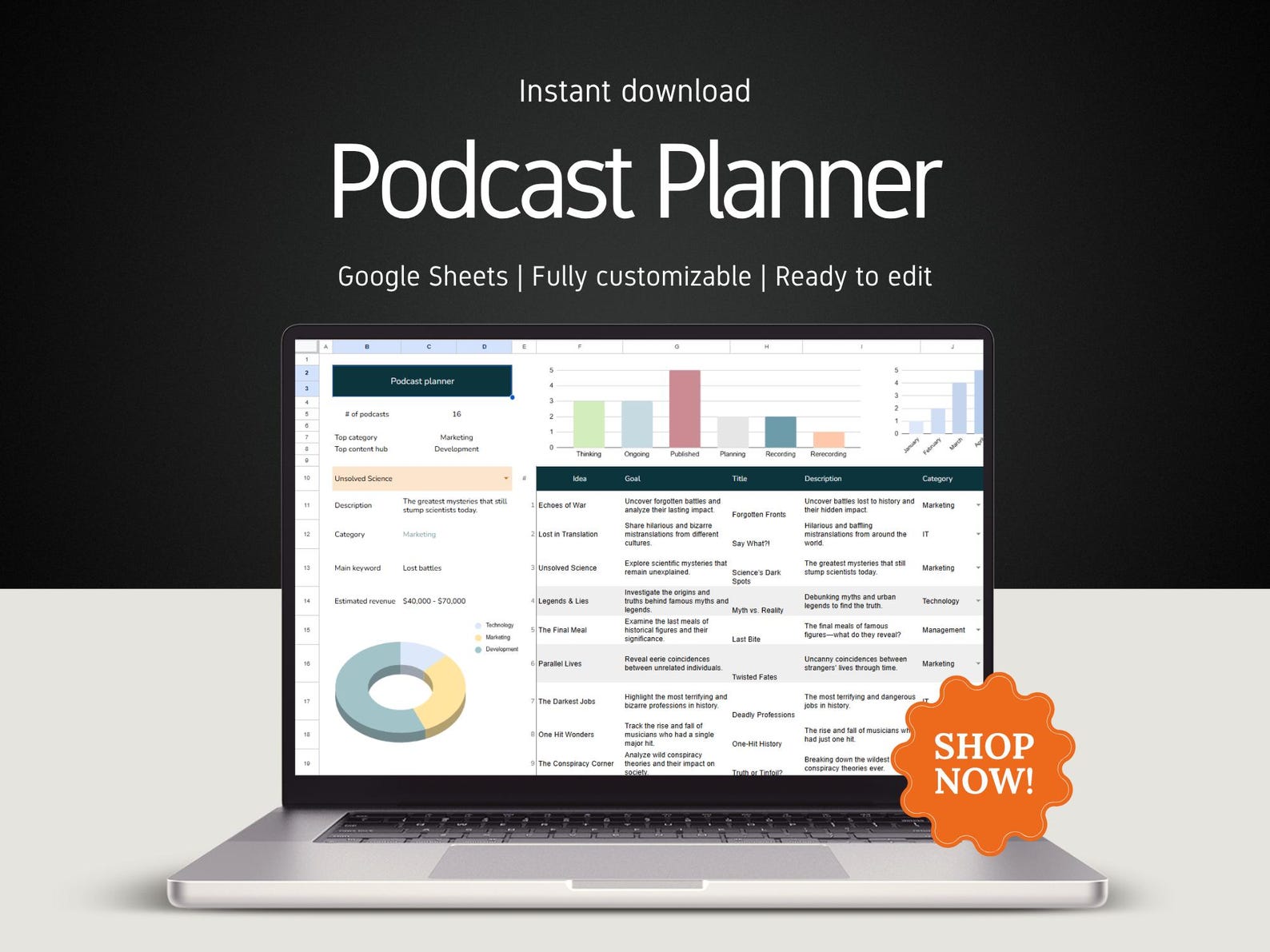 Podcast & Youtube Videos Planner: Google Sheets Podcast Tracker and ...