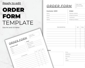 Order Form Printable A4 and US Letter PNG and PDF - Etsy