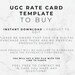 Editable UGC Creator Rate Card Template: Minimalist Pricing Sheet ...