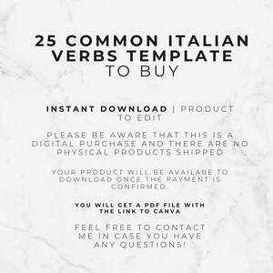 25 Most Common Italian Verbs Conjugation Template, Printable PDF With ...