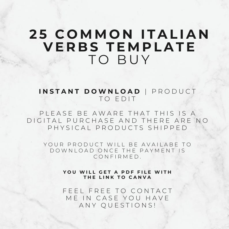25 Most Common Italian Verbs Conjugation Template, Printable PDF With Verb Present Tense ...