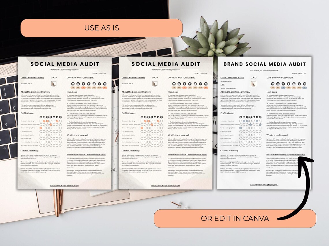 Social Media Audit Template PDF to Download - Etsy