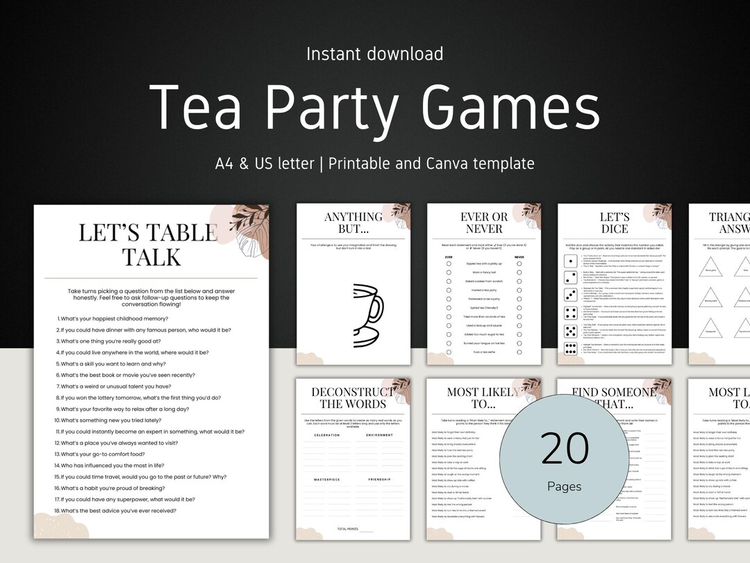 Tea Party Games Bundle: Printable Icebreakers, Trivia (canva Template ...