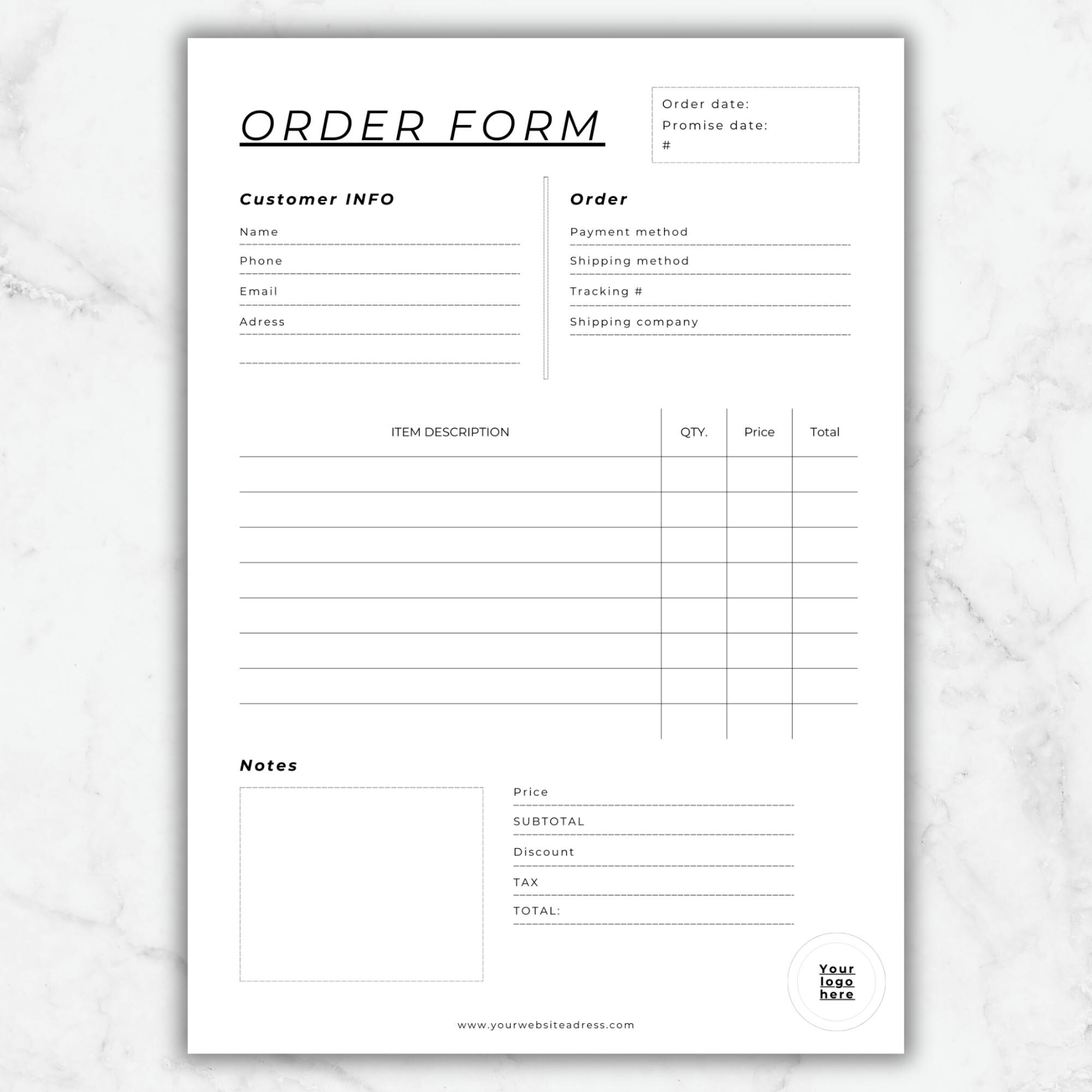 Order Form Template Canva Printable, Order Form for Small Business ...