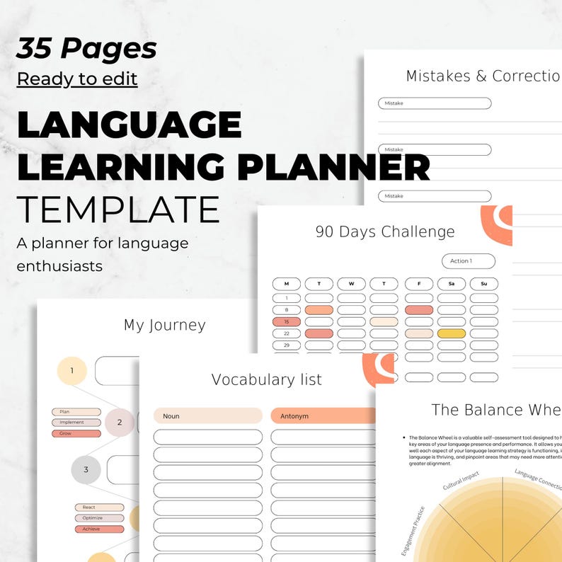 Language Learning Planner Printable PDF Study Journal, Tracker ...