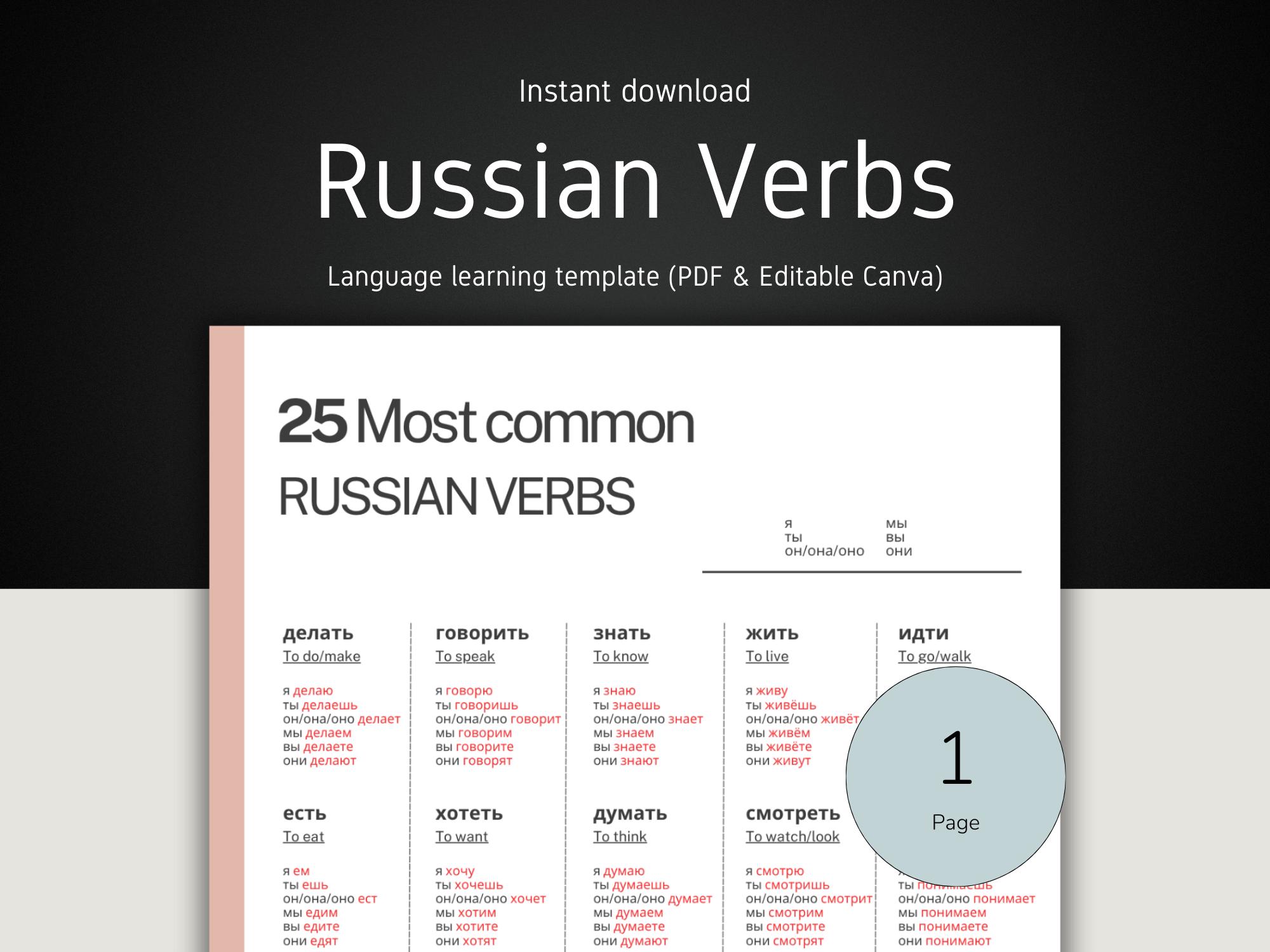 Common Russian Verbs List | Printable PDF Cheat Sheet for Beginners ...