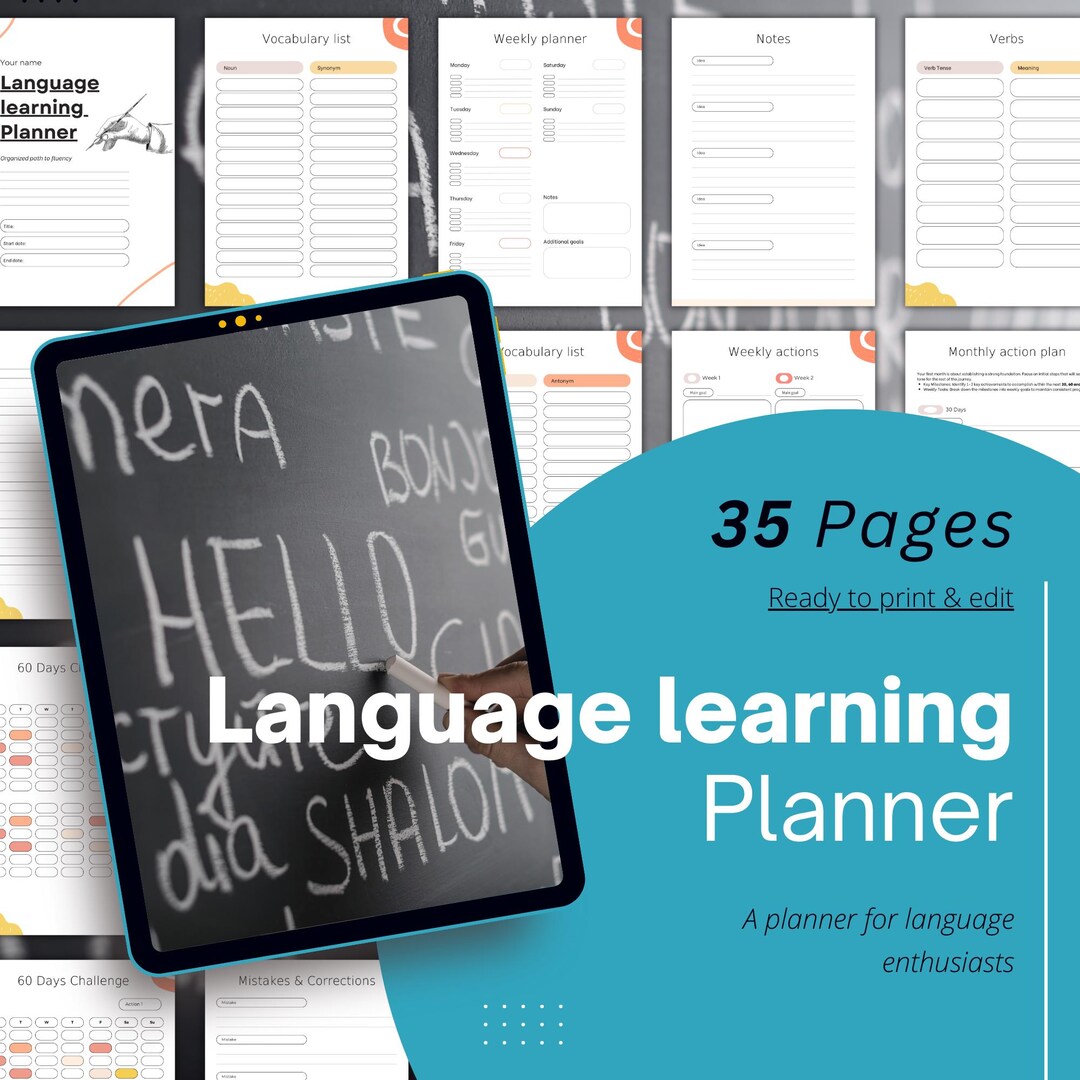Language Learning Planner | Printable PDF | Study Journal, Tracker ...