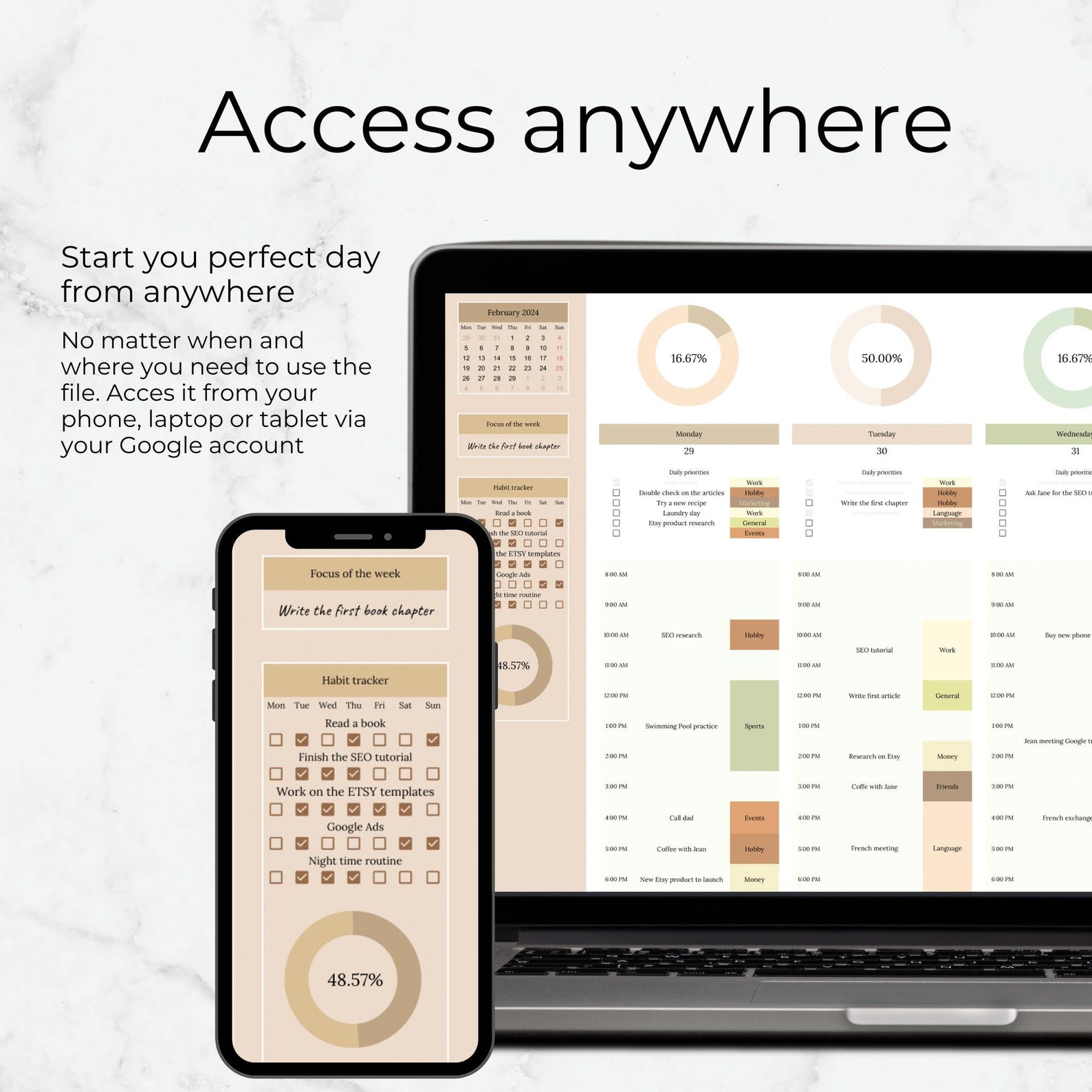 Weekly Planner Template 2025/2026 Beige, Digital Annual Calendar ...