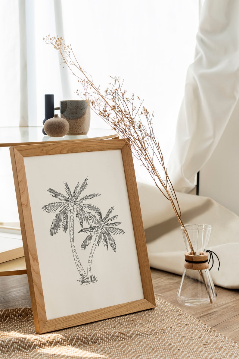 Single Line Art Palm Tree Drawing, Hand Drawn Palm Tree, Line Art Coco ...