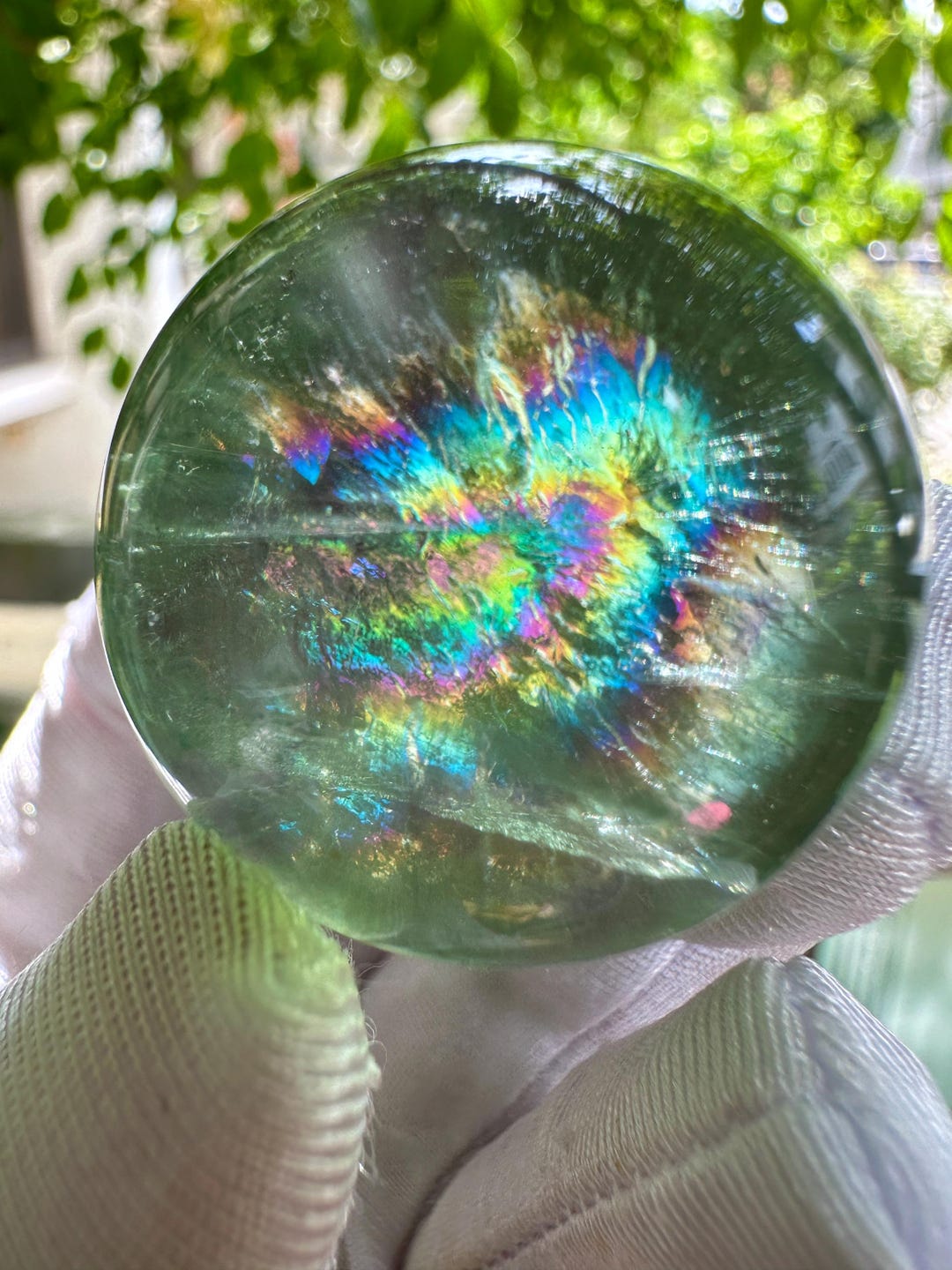 31mm Rainbow Fluorite Sphere: Heart Chakra Healing Crystal, Phoenix in ...
