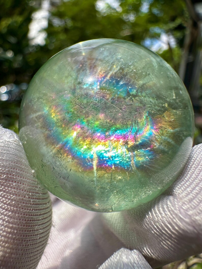 31mm Rainbow Fluorite Sphere: Heart Chakra Healing Crystal, Phoenix in ...
