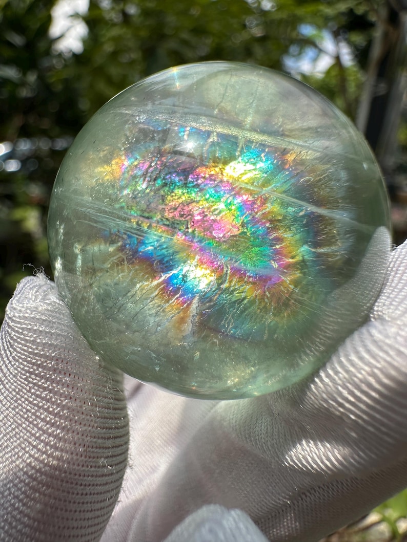 31mm Rainbow Fluorite Sphere: Heart Chakra Healing Crystal, Phoenix in ...