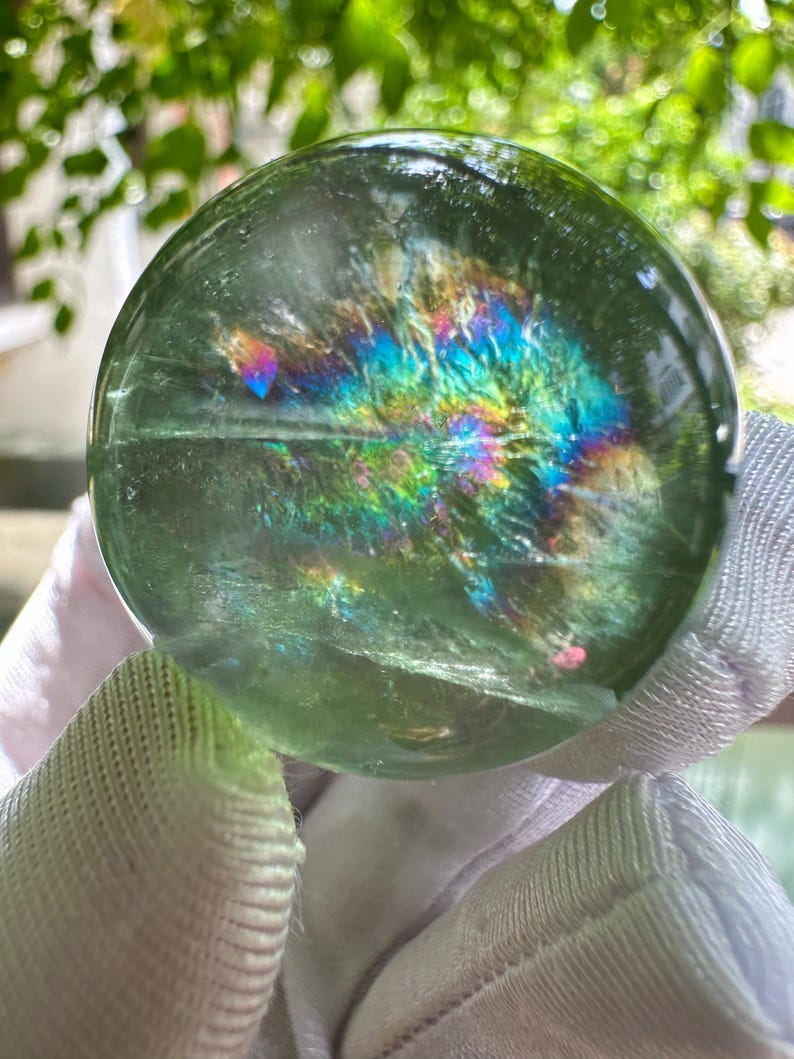 31mm Rainbow Fluorite Sphere: Heart Chakra Healing Crystal, Phoenix in ...