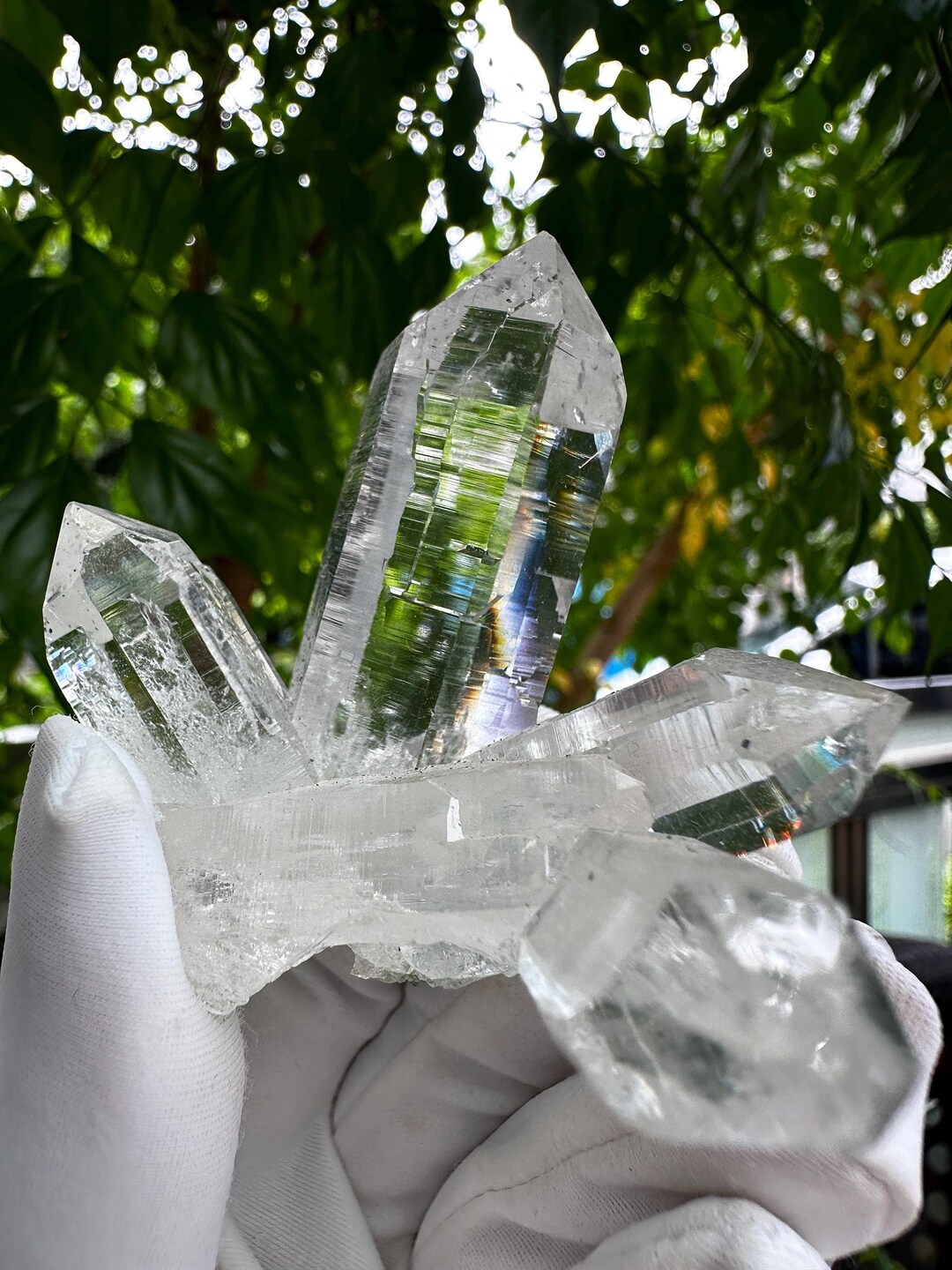 Himalayan Clear Quartz Cluster: Self-healed Bridge Crystal, Chlorite ...