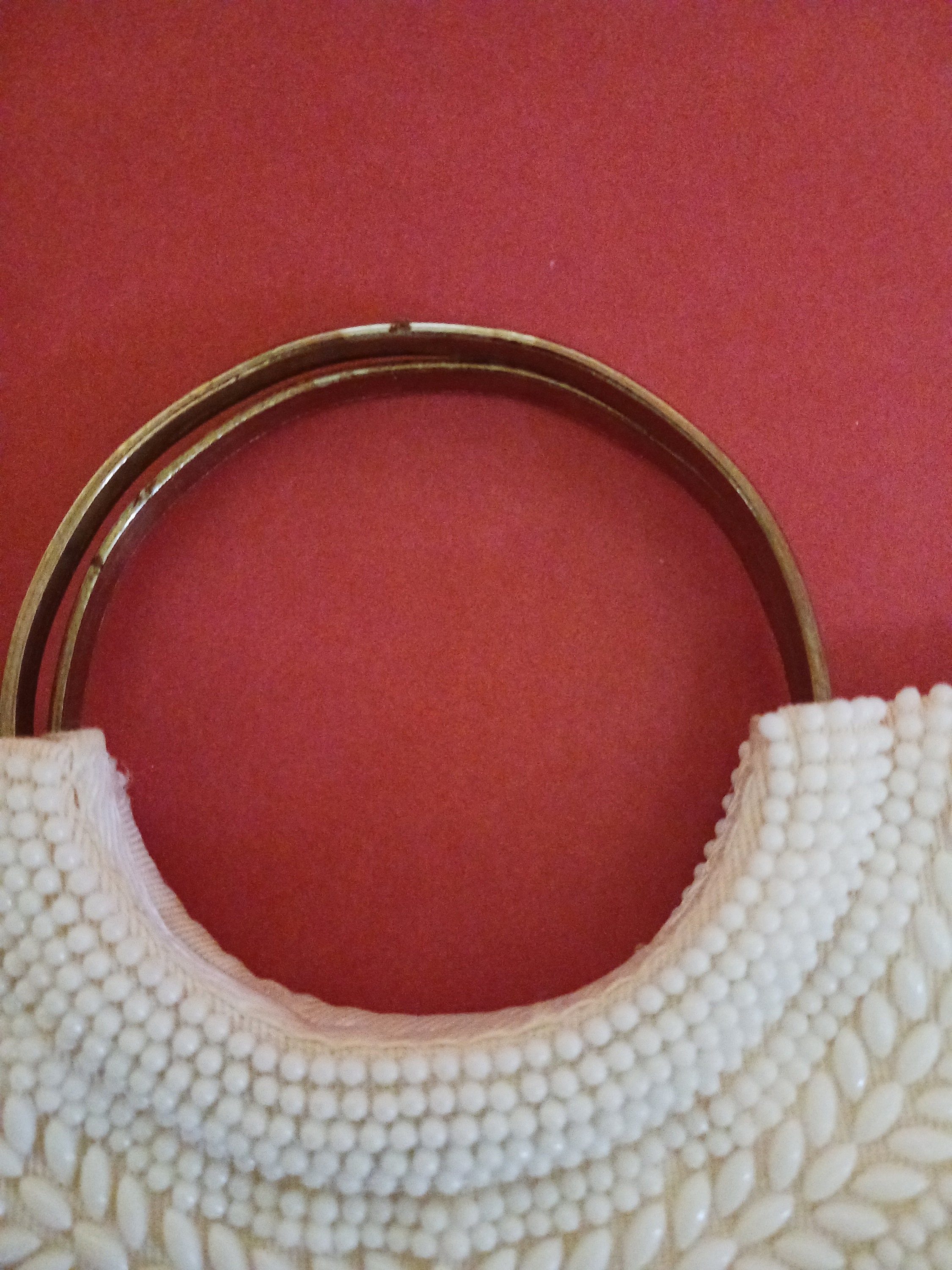 Vintage Cream Color Beaded Small Bag( Purse) With Round Gold Tone ...