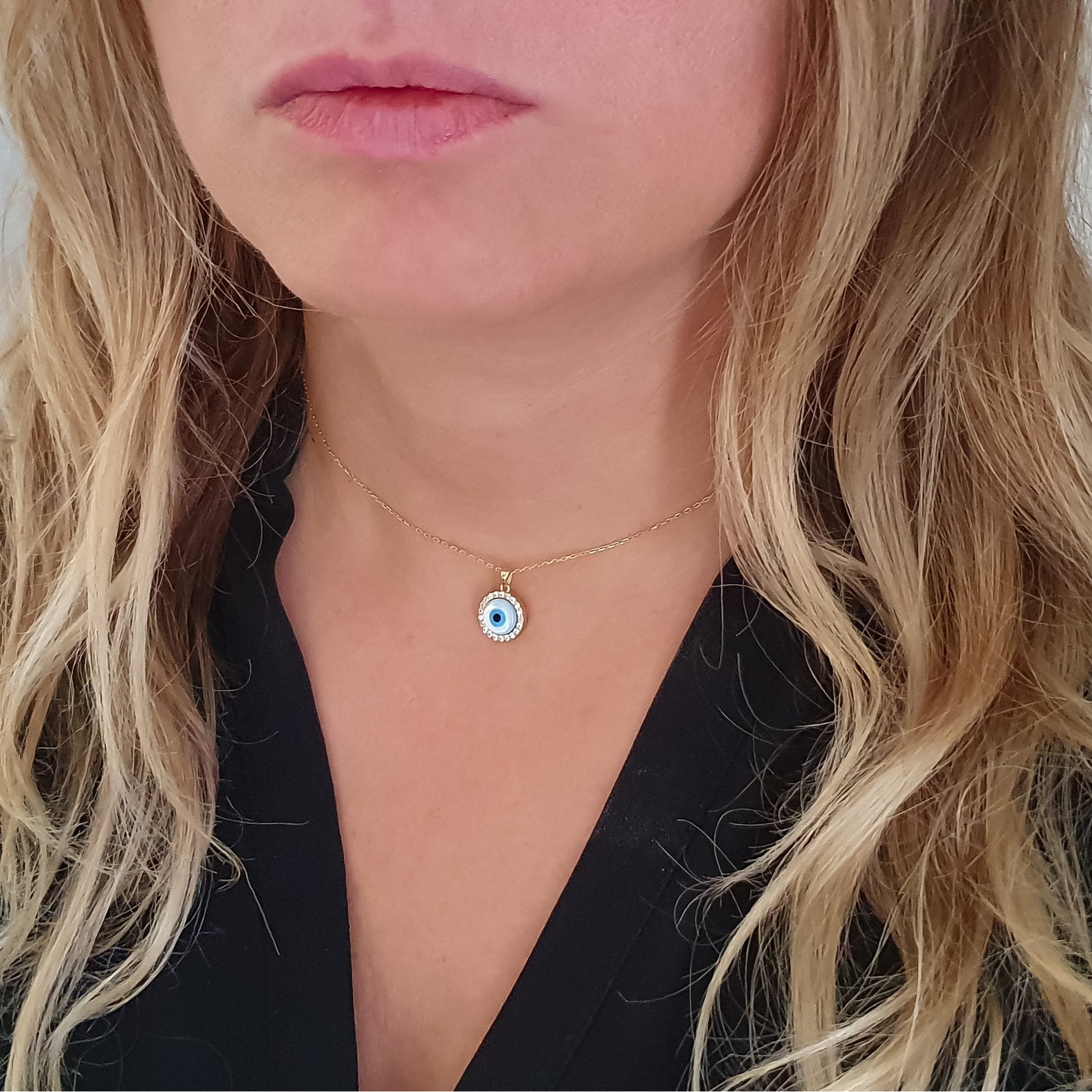 Solid Gold Evil Eye Necklace, Protection Charm Necklace for Daughter ...