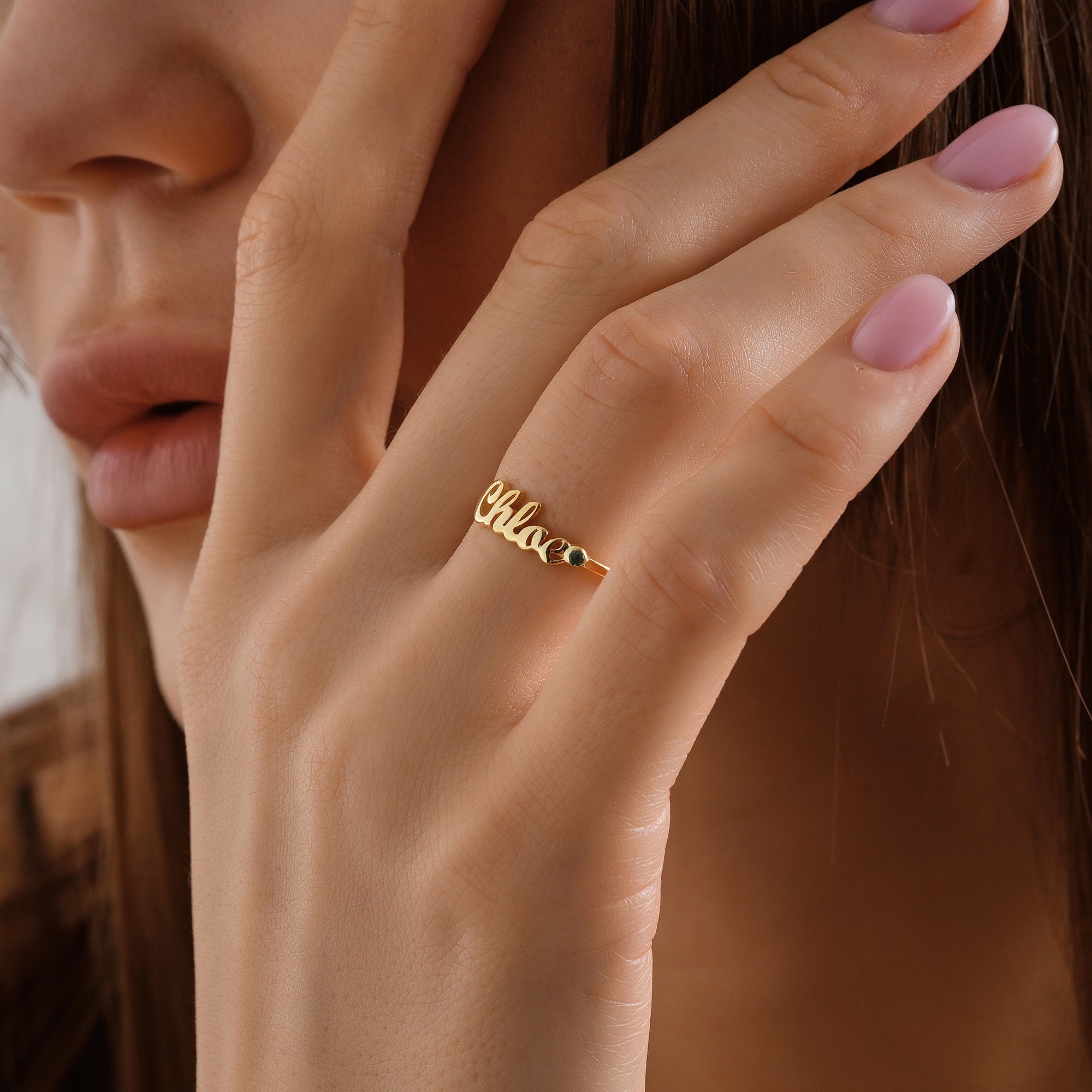 10k 14k 18k Real Gold Custom Name Ring, Personalized Birthstone Ring ...