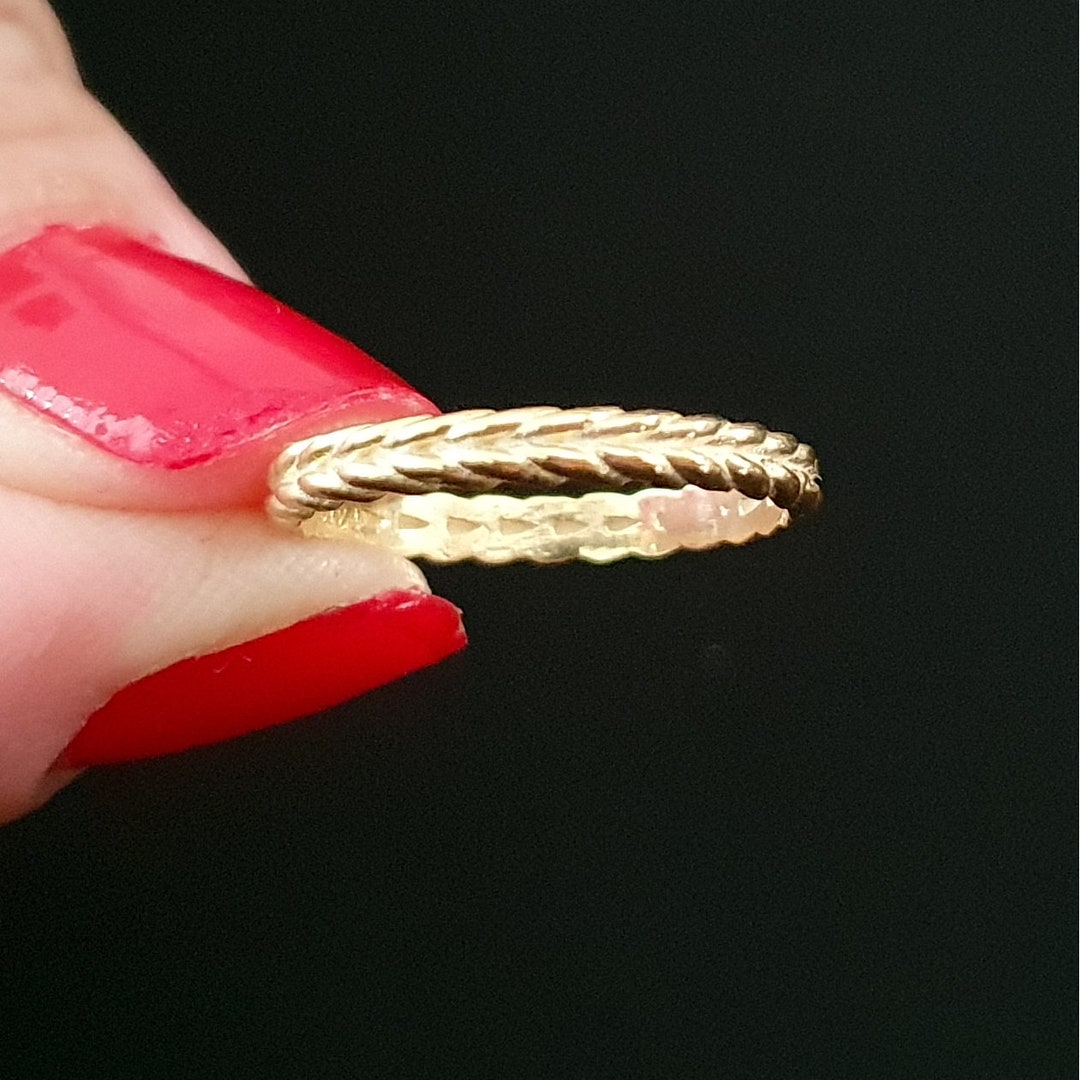 14k Solid Gold Twisted Rope Ring, Thin Braided 18k Real Gold Weddind ...