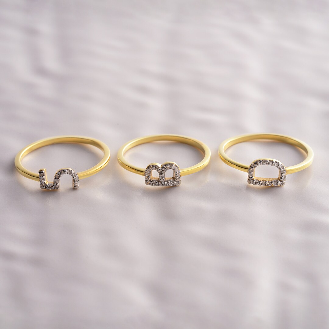 Solid Gold Custom Number Ring, Personalized Initial Ring, 10k 14k 18k ...