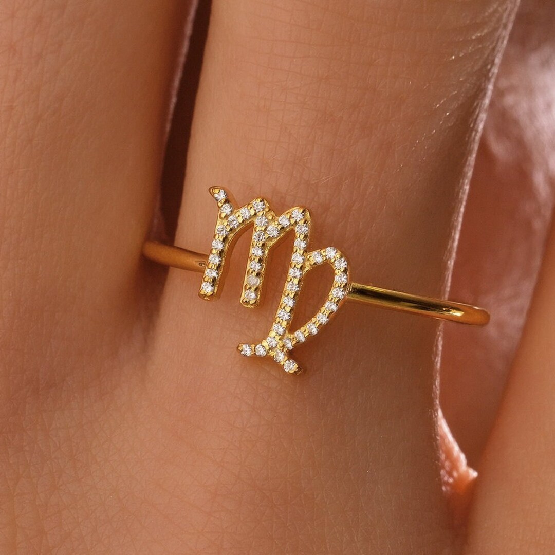 Solid Gold Zodiac Virgo Ring, Dainty Virgo Sign Ring, 10k 14k 18k Real ...