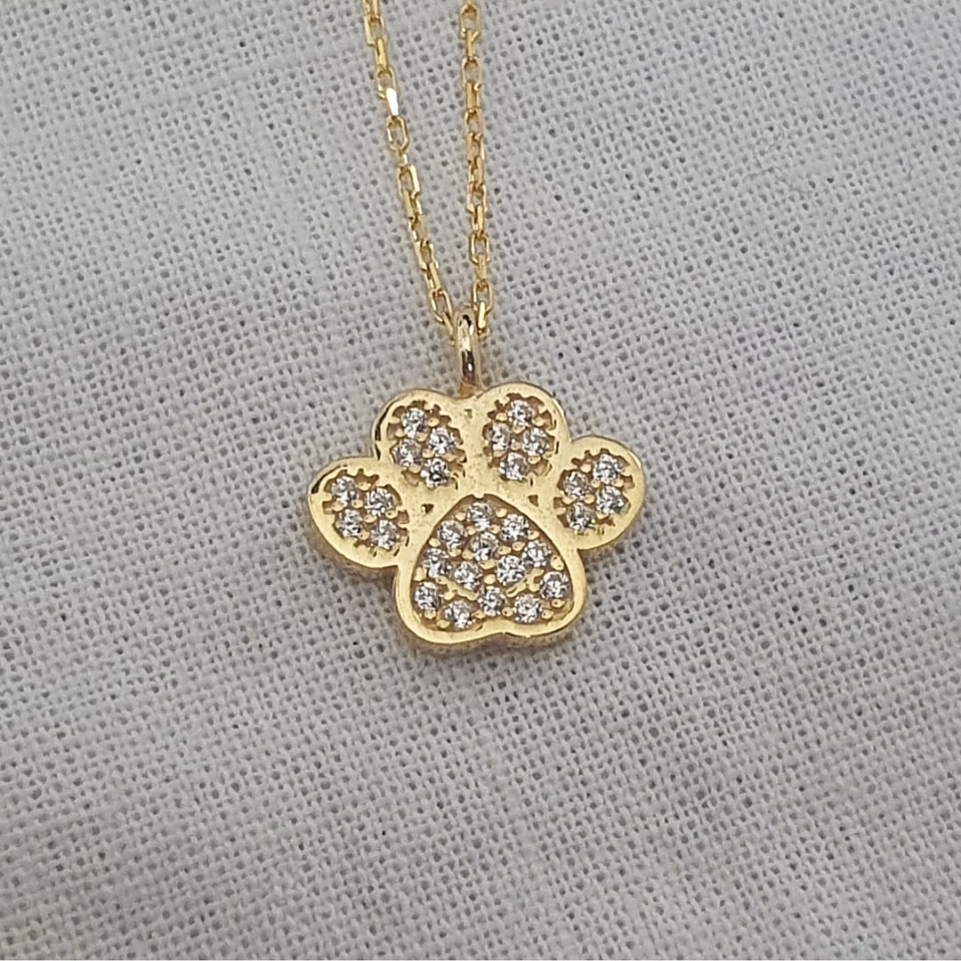 10k 14k 18k Solid Gold Paw Necklace, Dog Paw Charm Necklace, Pet ...