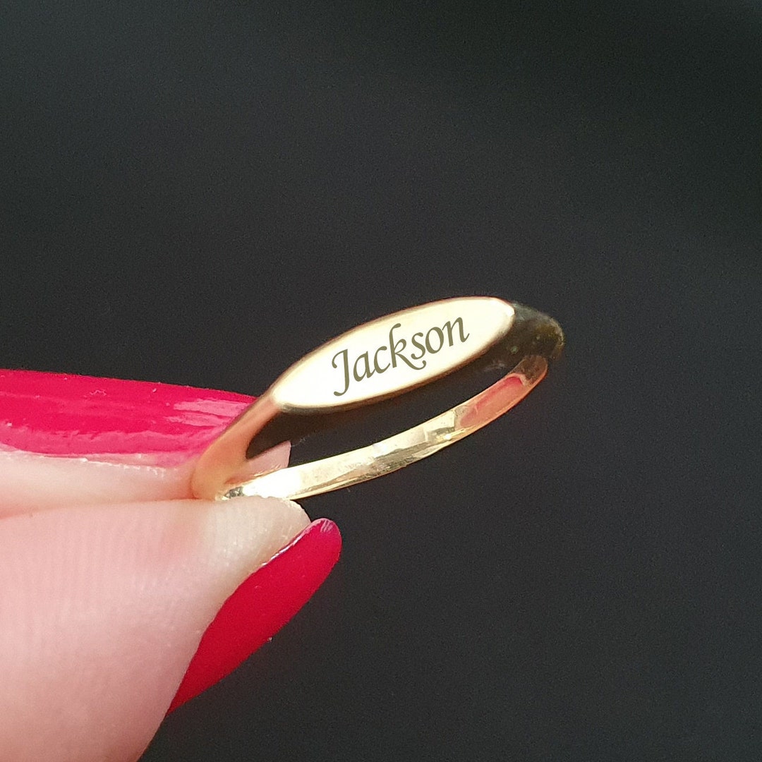 10k 14k 18k Solid Gold Oval Signet Ring, Personalized Signet Ring for ...