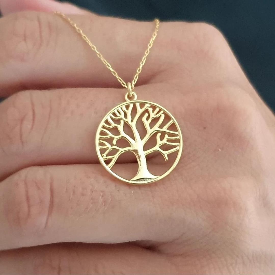Solid Gold Tree of Life Necklace, Family Tree Charm Necklace for Her ...