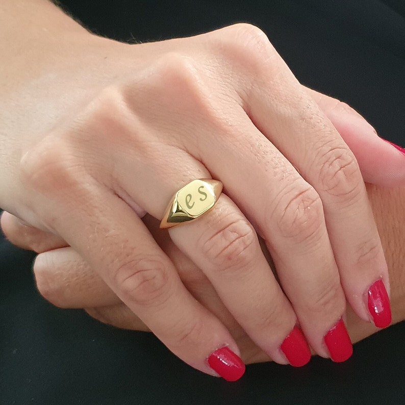 10k 14k 18k Solid Gold Square Signet Ring, Personalized Signet Ring for ...