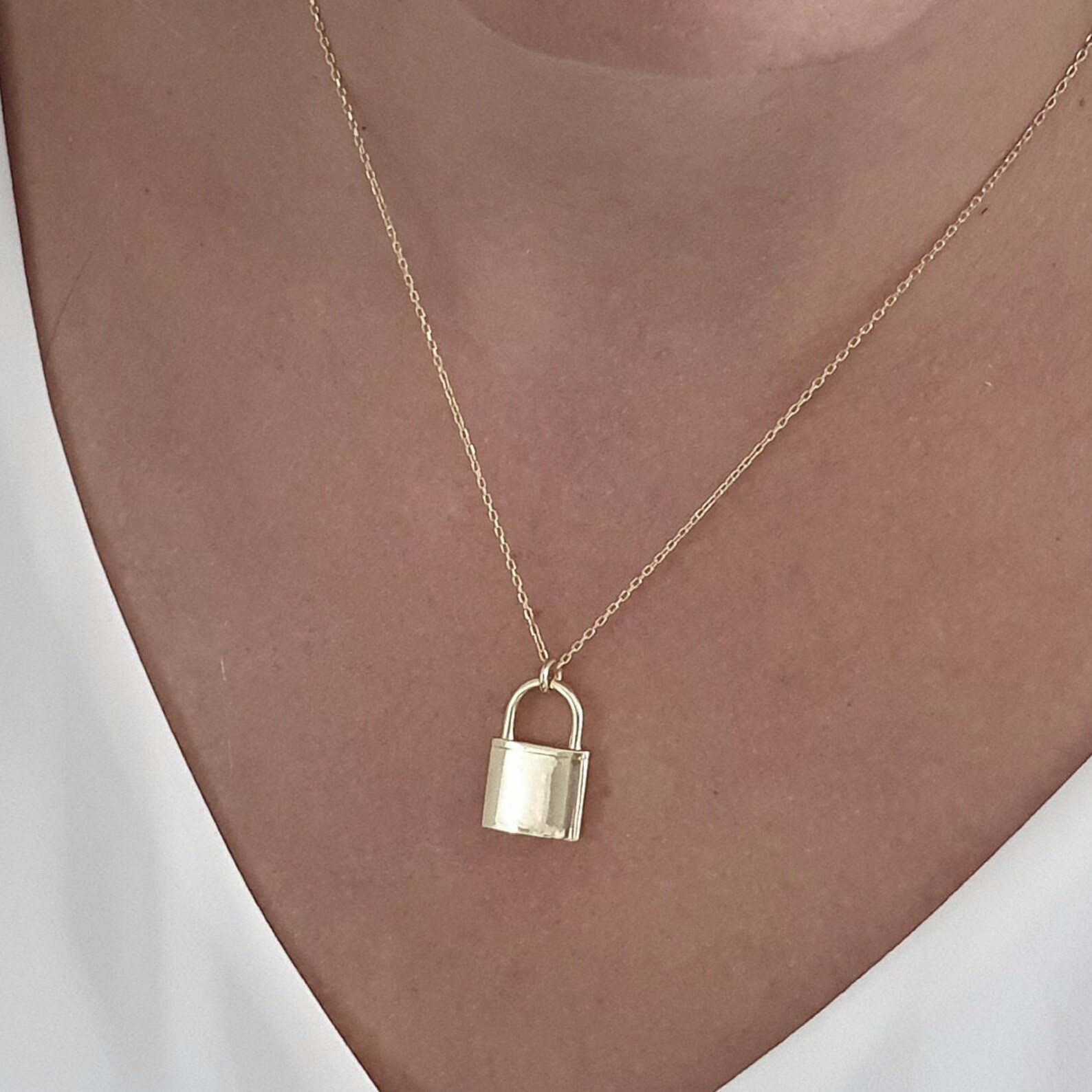 14k Solid Gold Custom Initial Padlock Necklace, 18k Engraved Padlock ...