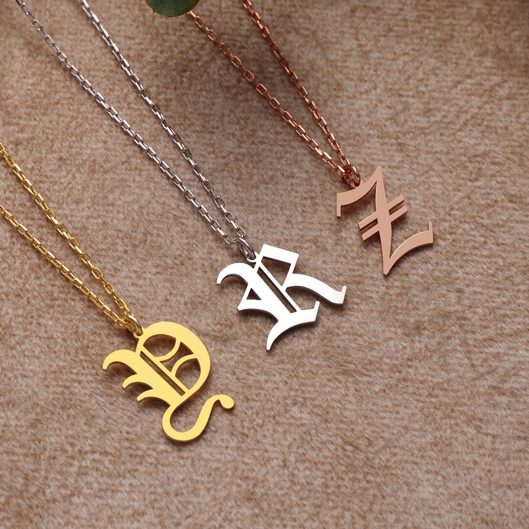 10k 14k 18k Solid Gold Personalized Script Letter Necklace, Customized ...