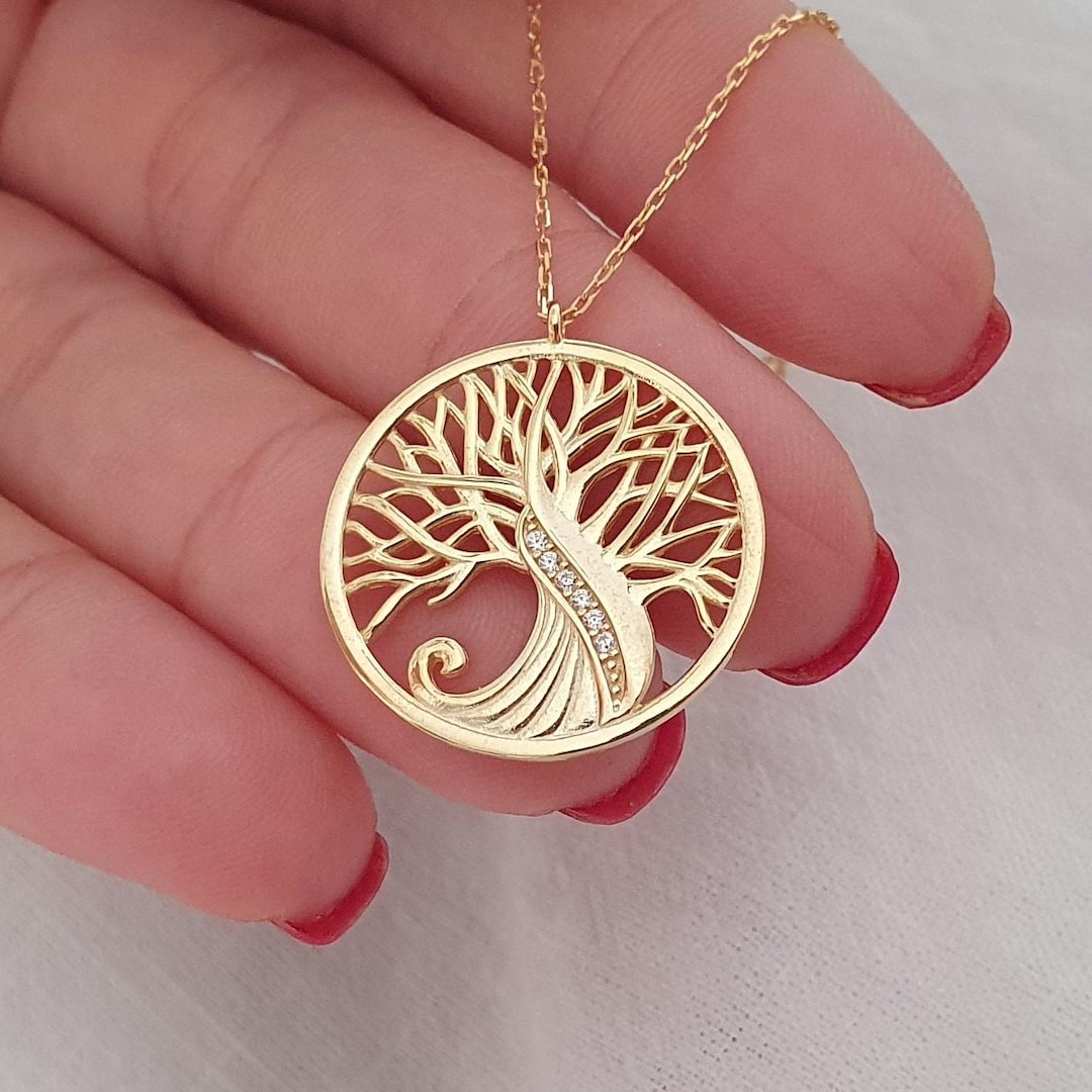 10k 14k 18k Solid Gold Tree of Life Necklace, Family Tree Charm ...