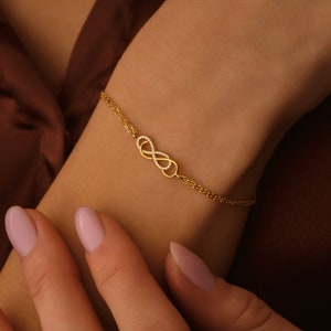 10k 14k 18k Solid Gold Infinity Bracelet, Dainty Infinity Charm ...