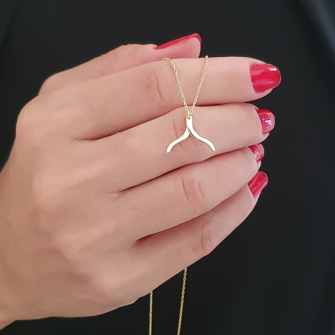 10k 14k 18k Solid Gold Whale Tail Necklace, Fish Tail Pendant, Mother's Day Necklace, Women ...