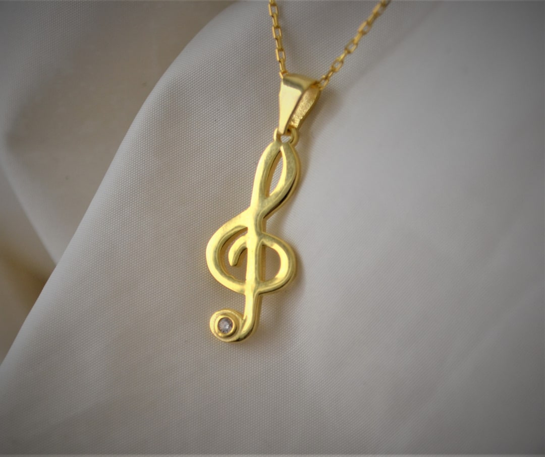 10K 14K 18K Solid Gold Treble Clef Necklace Musical Note Gold - Etsy