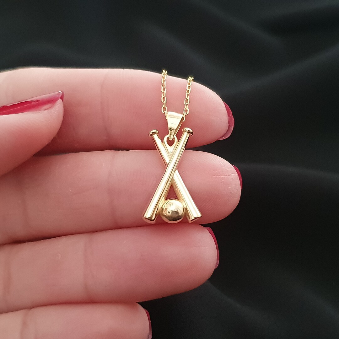 10k 14k 18k Solid Gold Baseball Bat Necklace, Dainty Baseball Bat and ...
