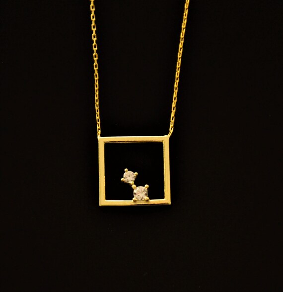 10K 14K 18K Gold Square Necklace Square Stone Necklace - Etsy