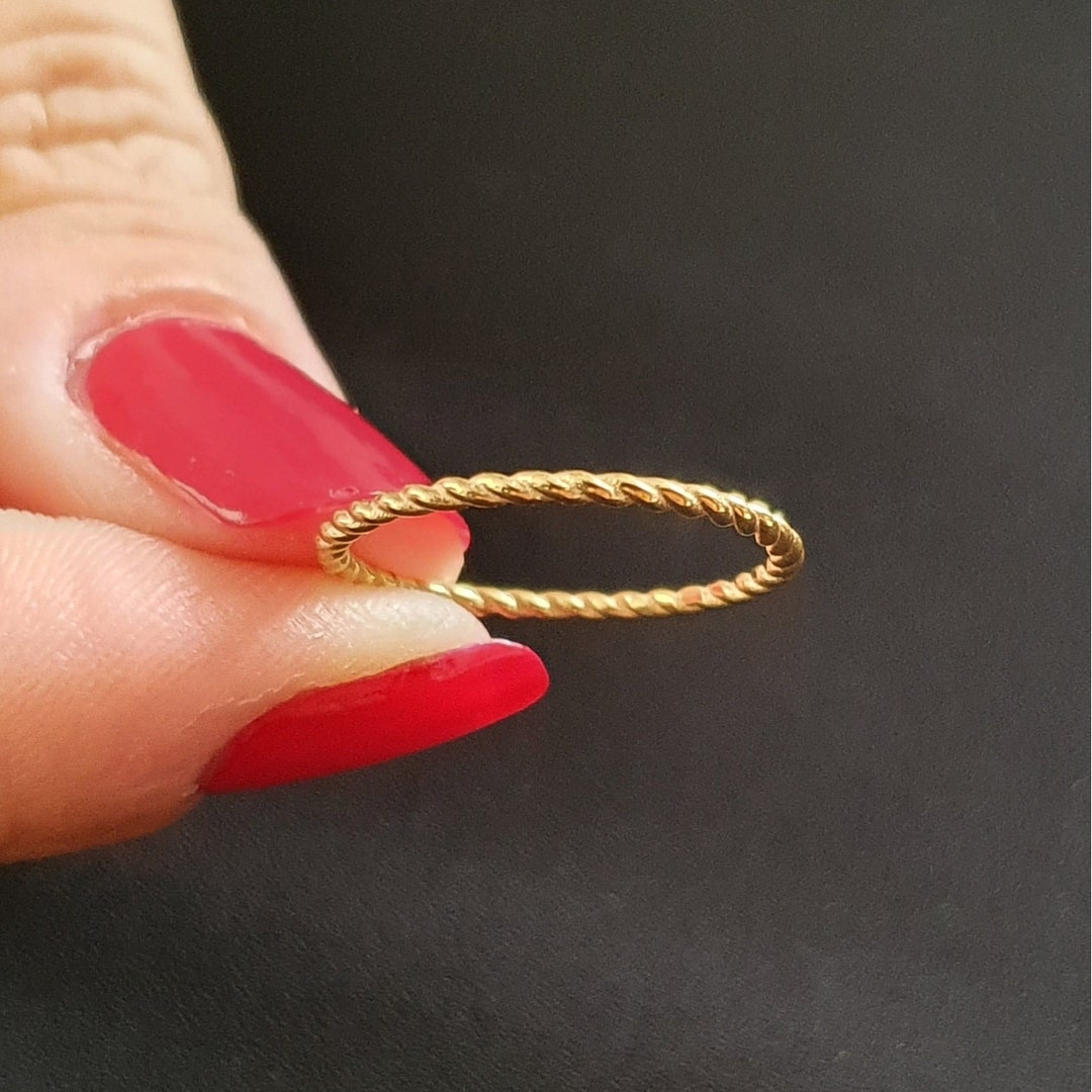 Solid Gold Twisted Rope Ring, Thin Braided Weddind Band, Twisted Ring ...