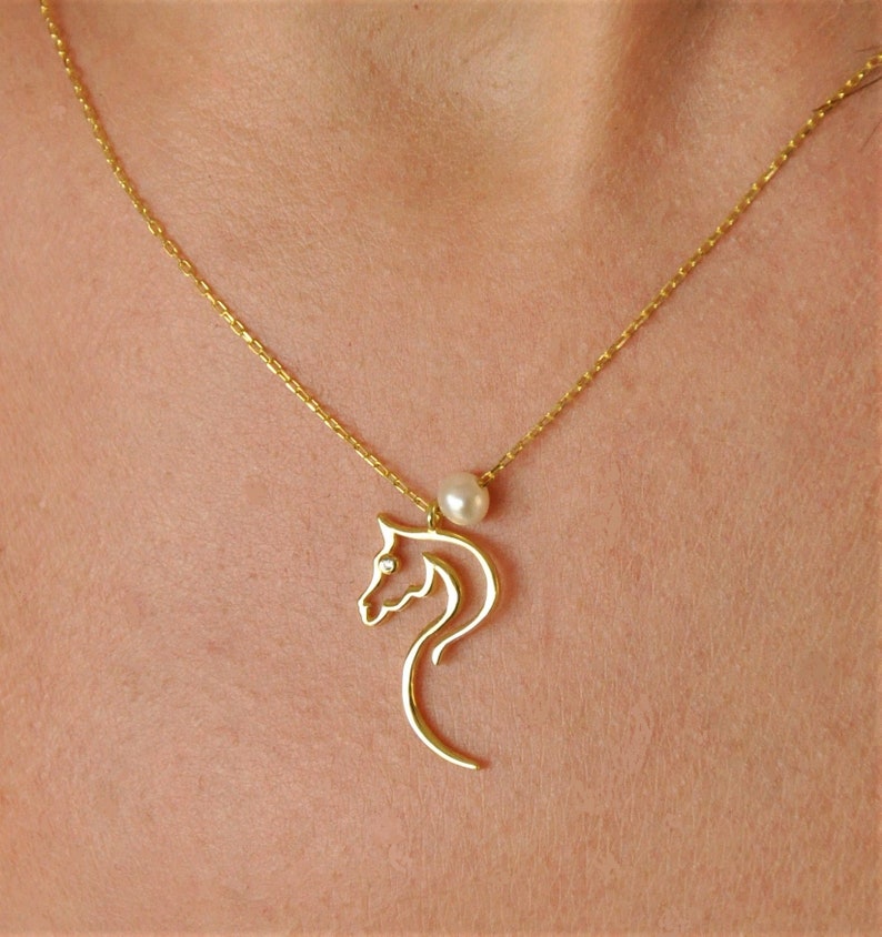 10K 14K 18K Gold Horse Necklace, Design Horse Necklace, Equestrian ...