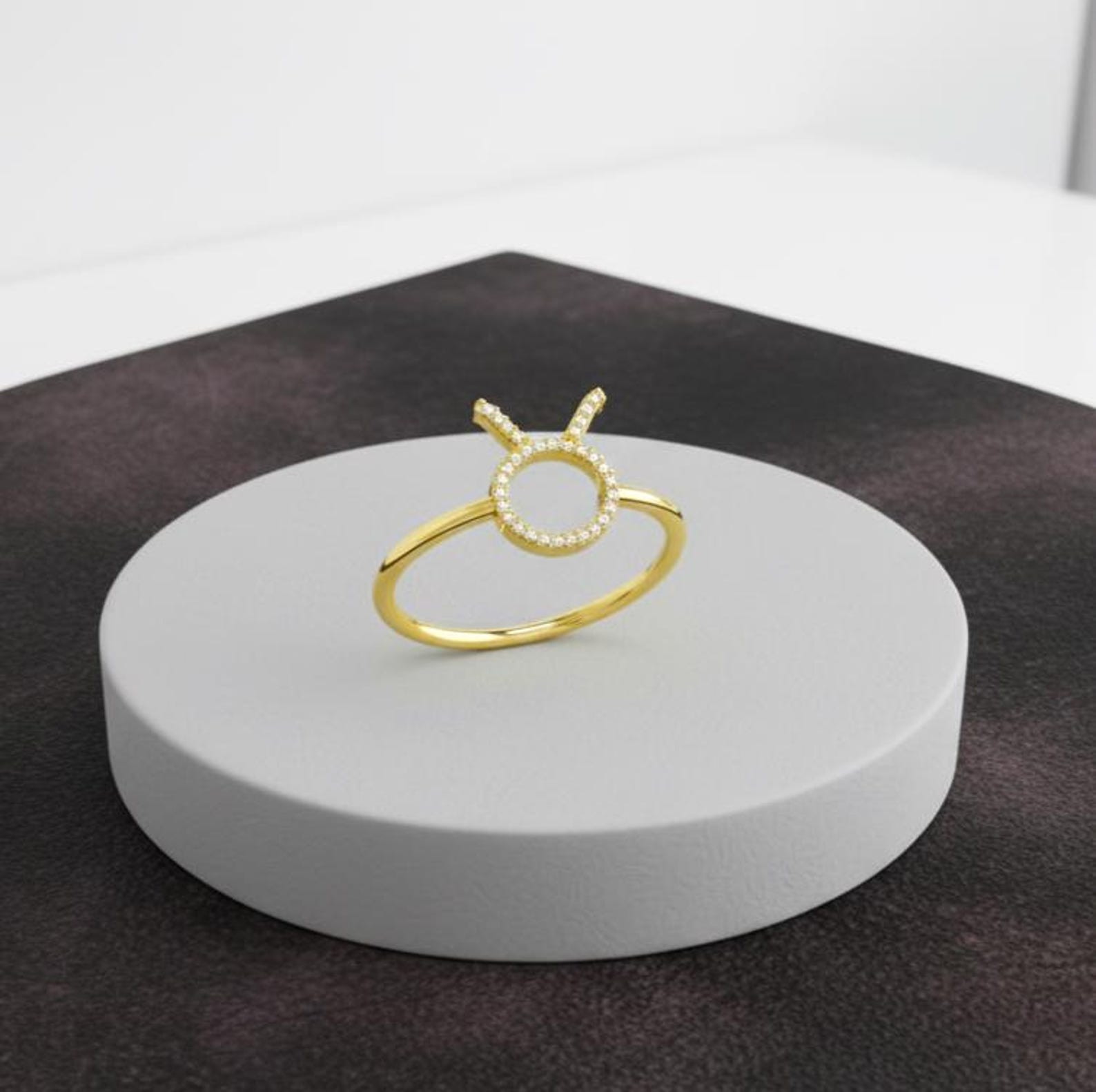 10k 14k 18k Solid Gold Zodiac Taurus Ring, Dainty Taurus Sign Ring ...