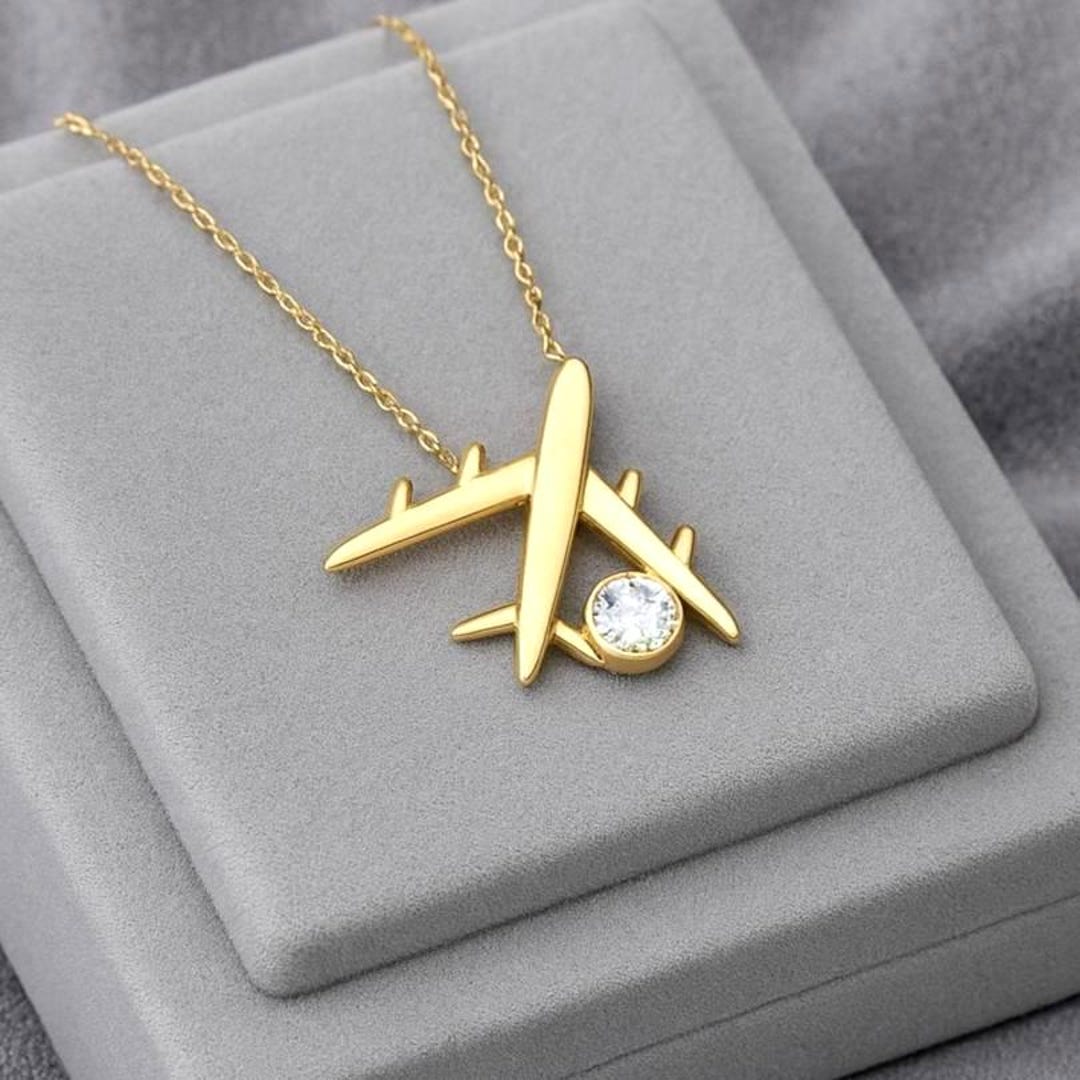 14k Solid Gold Airplane Pendant, 18k Pilot and Flight Attendant Jewelry ...