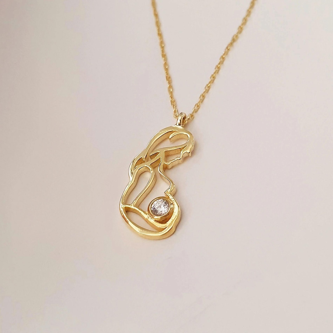 14k Solid Gold Dainty Pregnant Mother Necklace, 18k Gold Pregnancy ...