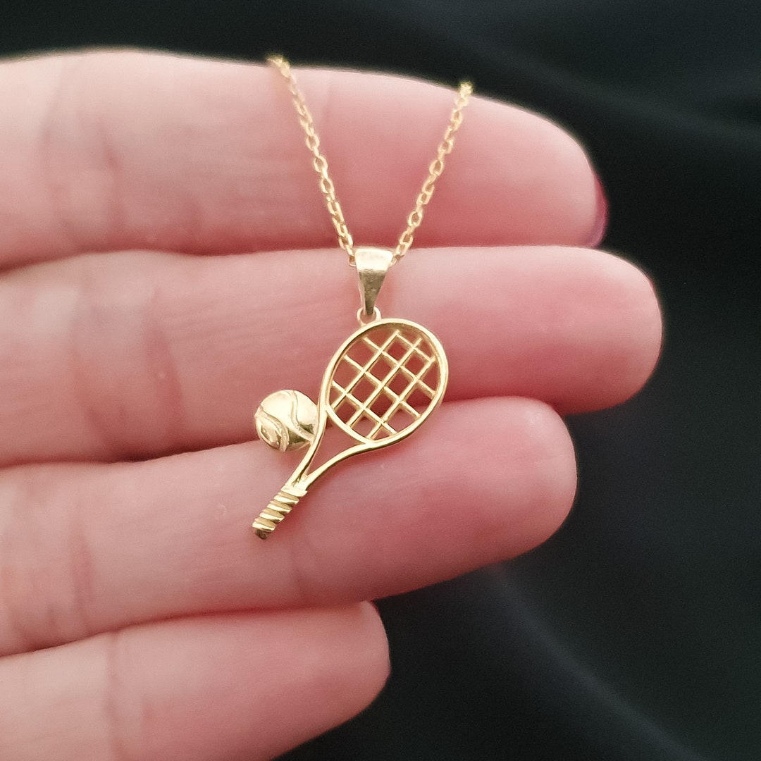 10k 14k Solid Gold Tennis Racket Pendant, Dainty Racket Necklace for ...
