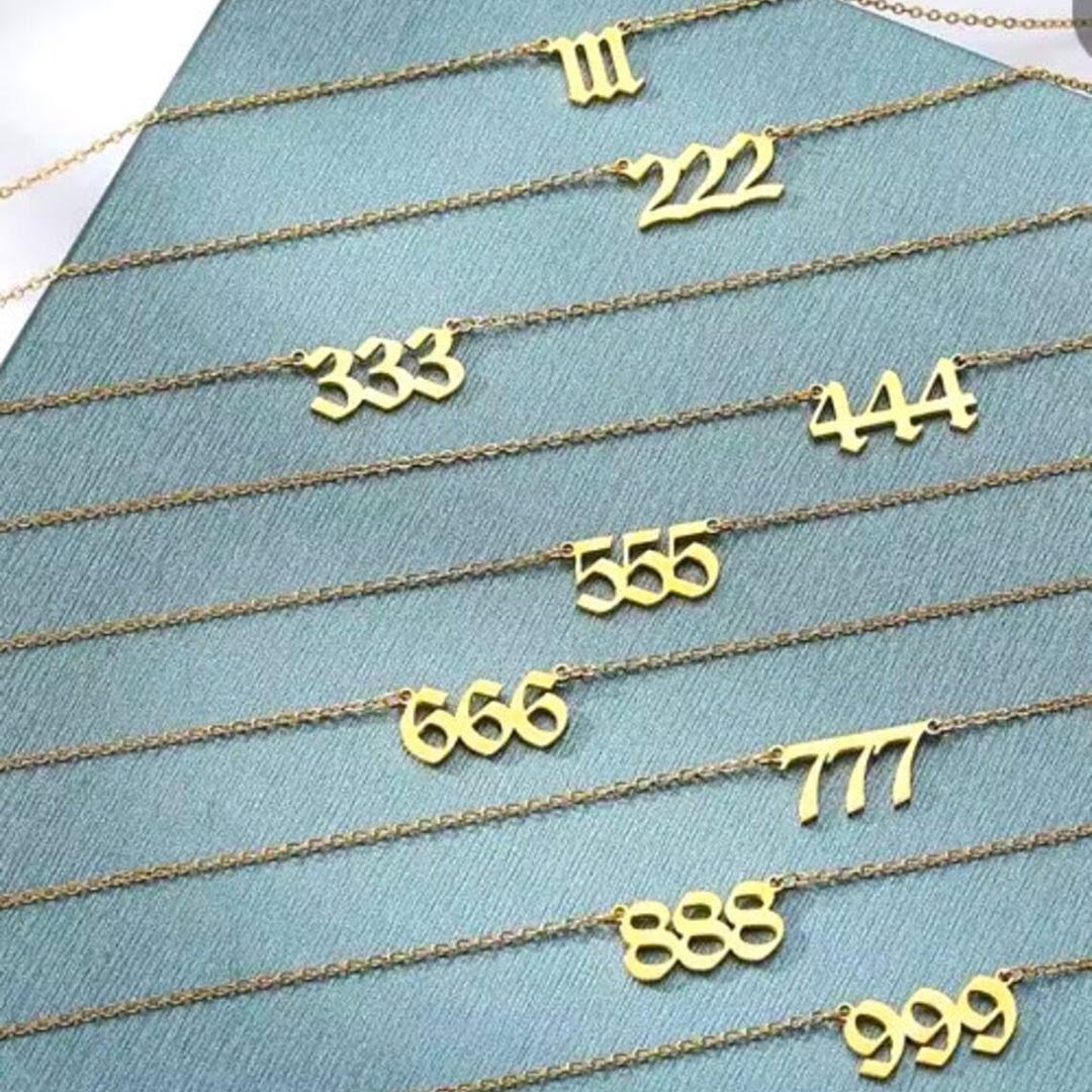 Solid Gold Angel Number Necklace, Personalized Lucky Number Charm ...