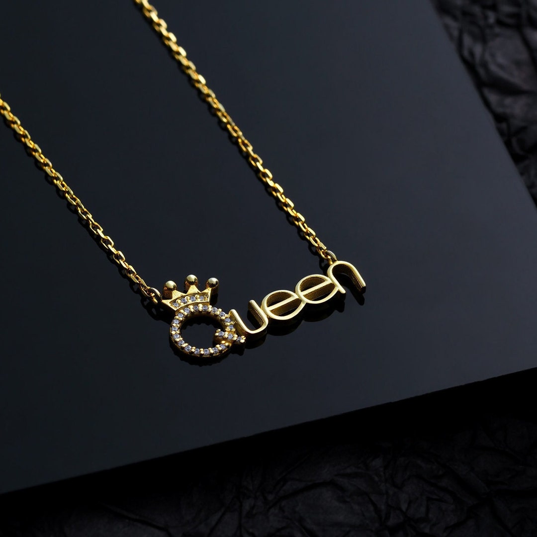 10k 14k 18k Solid Gold Queen Necklace, Dainty Crown Charm Necklace for ...
