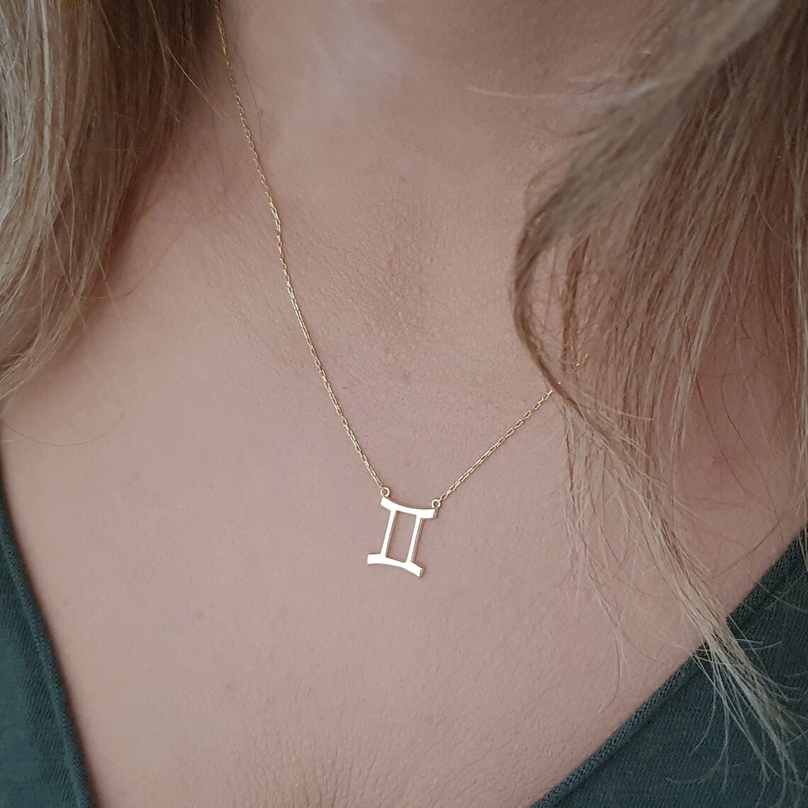 10k 14k 18k Solid Gold Zodiac Gemini Sign Necklace, Gemini Charm ...