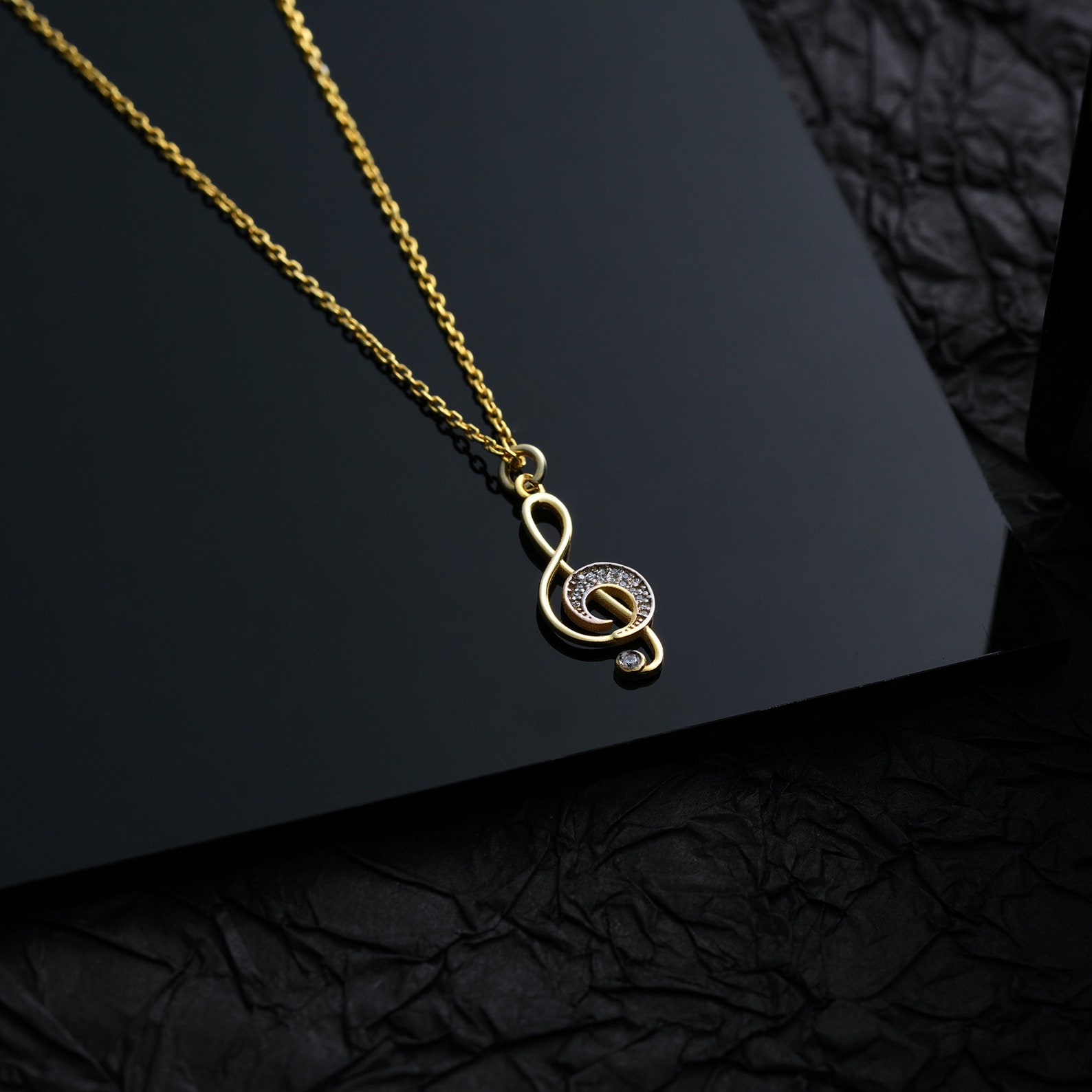 10k 14k 18k Solid Gold Treble Clef Necklace, Dainty Musical Note Charm ...