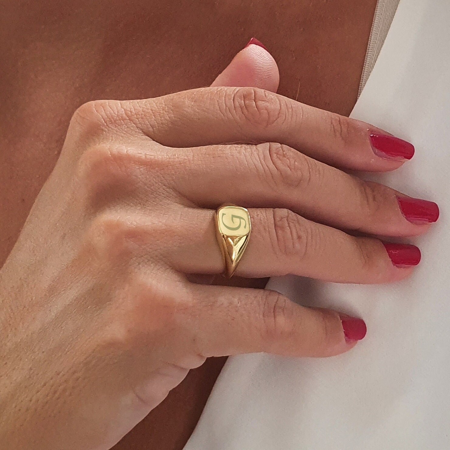 10k 14k 18k Solid Gold Square Signet Ring, Personalized Signet Ring for ...