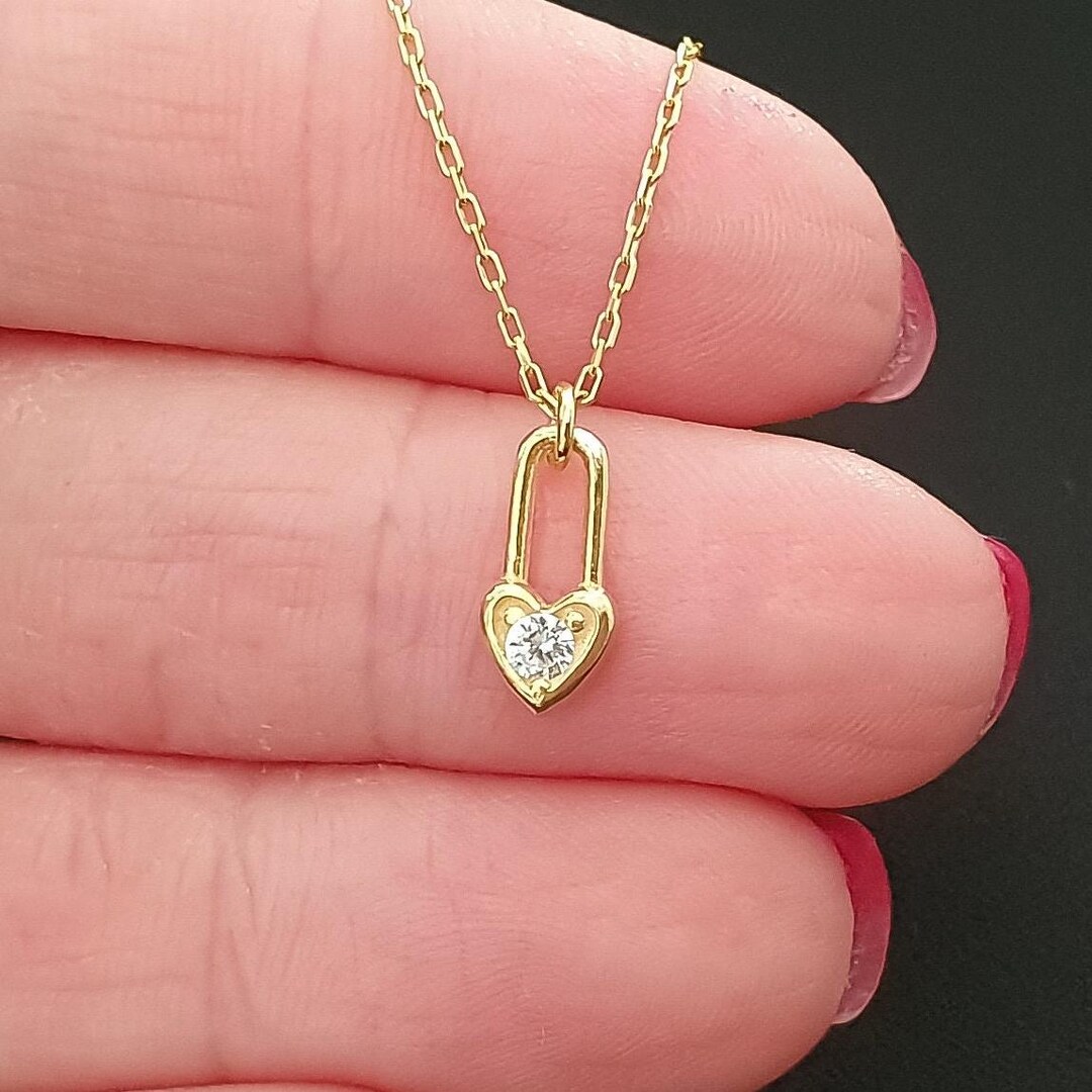 14k Solid Gold Tiny Heart Lock Necklace for Women, 18k Gold Padlock ...