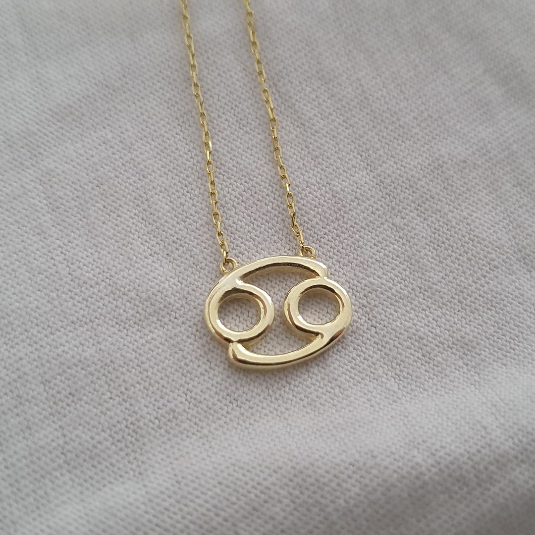 10k 14k 18k Solid Gold Zodiac Cancer Sign Necklace, Cancer Charm ...