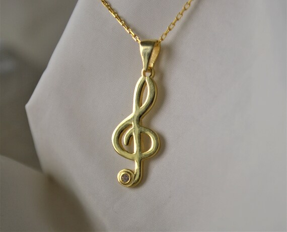 10K 14K 18K Solid Gold Treble Clef Necklace Musical Note Gold - Etsy